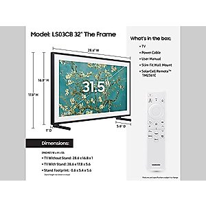 SAMSUNG 32-Inch Class QLED The Frame LS03C Series, Quantum HDR, Art Mode, Anti-Reflection Matte Display, Slim Fit Wall Mount Included, Smart TV w/Alexa Built-in (QN32LS03CB, Latest Model)