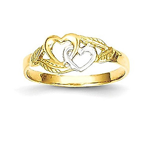 IceCarats 14K Yellow Gold White 2 Heart Love Ring size 6
