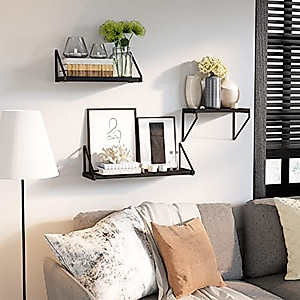 Love-KANKEI Floating Shelves,Rustic Shelves Wall Mounted Set of 3, Wall Storage Shelves for Living Room, Bedroom, Kitchen Black