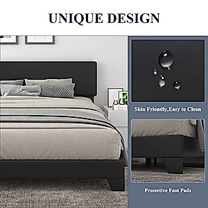 Allewie King Size Upholstered Platform Bed Frame with Adjustable Headboard, Sturdy Wood Slat Support, Easy Assembly, Black