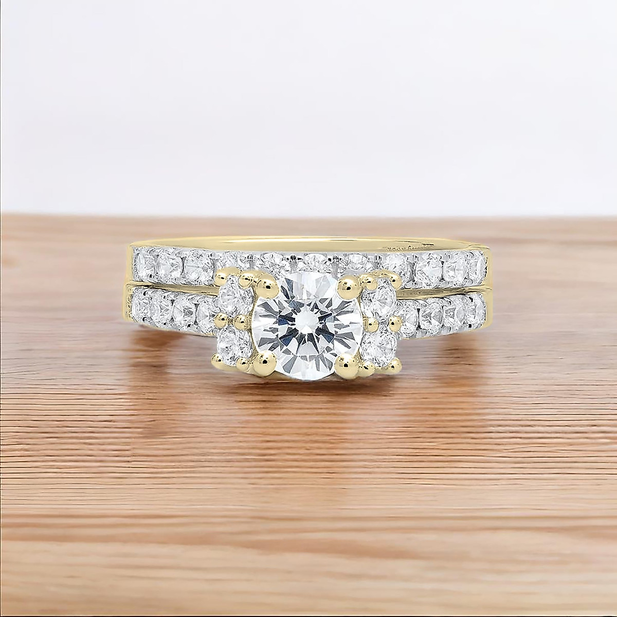 Dazzlingrock Collection 3.00 ctw Round Cubic Zirconia 5 Stone Women's Ring Set (6mm Center Stone) in 10K Yellow Gold Size 6