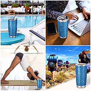 20oz Tumbler Bottle with Lid and Straw Hanukkah Stars Of David Insulated Coffee Ice Cup Vacuum Stainless Steel Shaker Bottle Travel Mug Water Cup Gifts