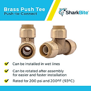 SharkBite 1/2 Inch Tee, Push to Connect Brass Plumbing Fitting, PEX Pipe, Copper, CPVC, PE-RT, HDPE, U362LFA