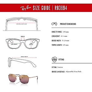 Ray-Ban RB3694 Jim 9202g9 53mm rose gold/red mirror polarized Chromance metal hexagon sunglasses for men for women + Bundle with designer iwear kit