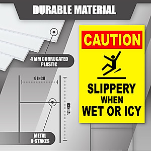 3 PC Caution Slippery When Wet Sign - 8 x 12 Double Sided Coroplast Wet Floor Signs - Watch Your Step Sign - Wet Floor Signs Commercial