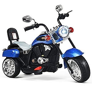 HONEY JOY Kids Motorcycle,6V Battery Powered Toddler Chopper Motorbike Ride On Toy w/Horn & Headlight, Foot Pedal, 3-Wheel Mini Electric Motorcycle for Kids, Gift for Boys Girls(Blue)