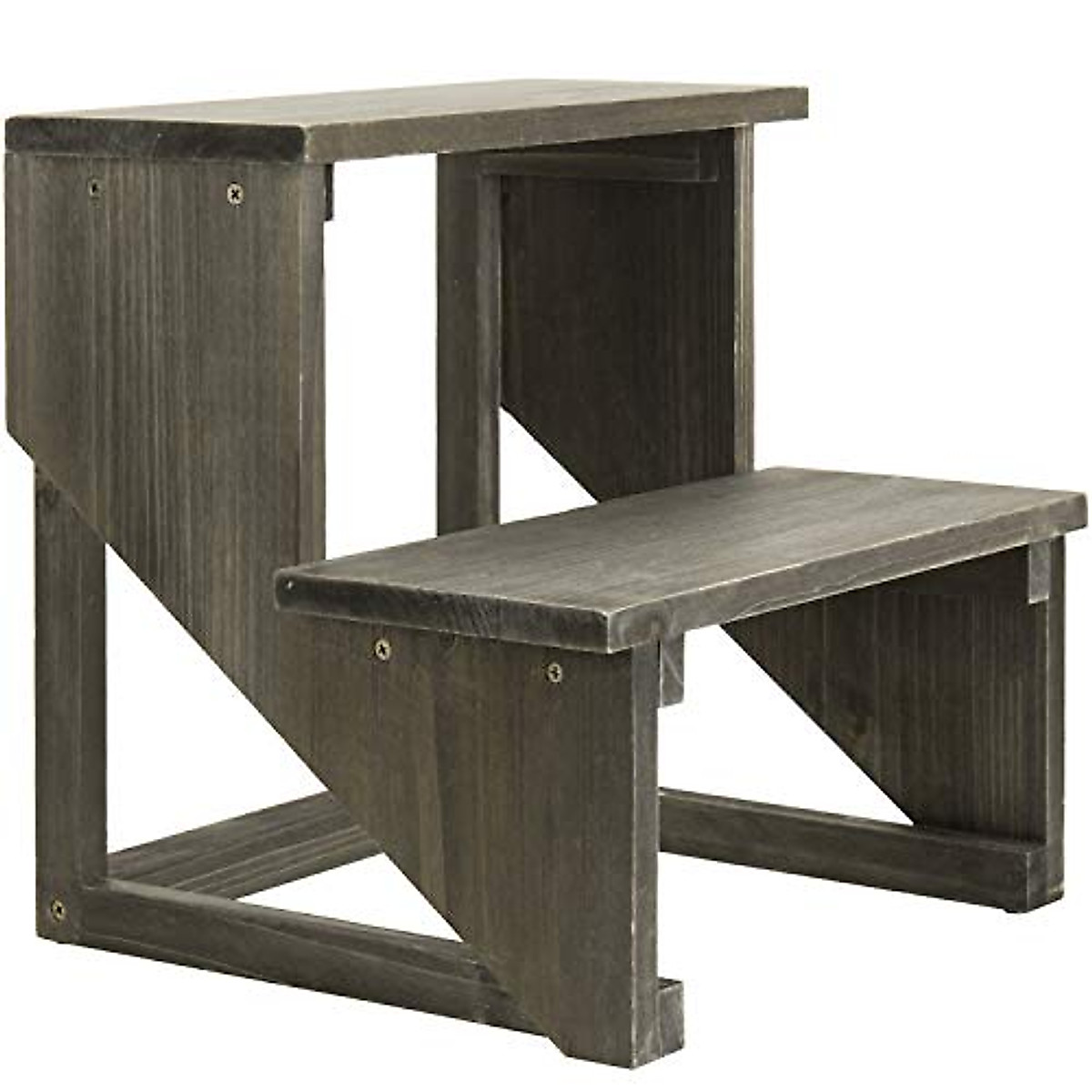 MyGift 2 Tier Rustic Dark Gray Solid Wood Desk Organizer Display Shelf, Farmhouse Style Tabletop Storage Shelves Home Decoration Rack