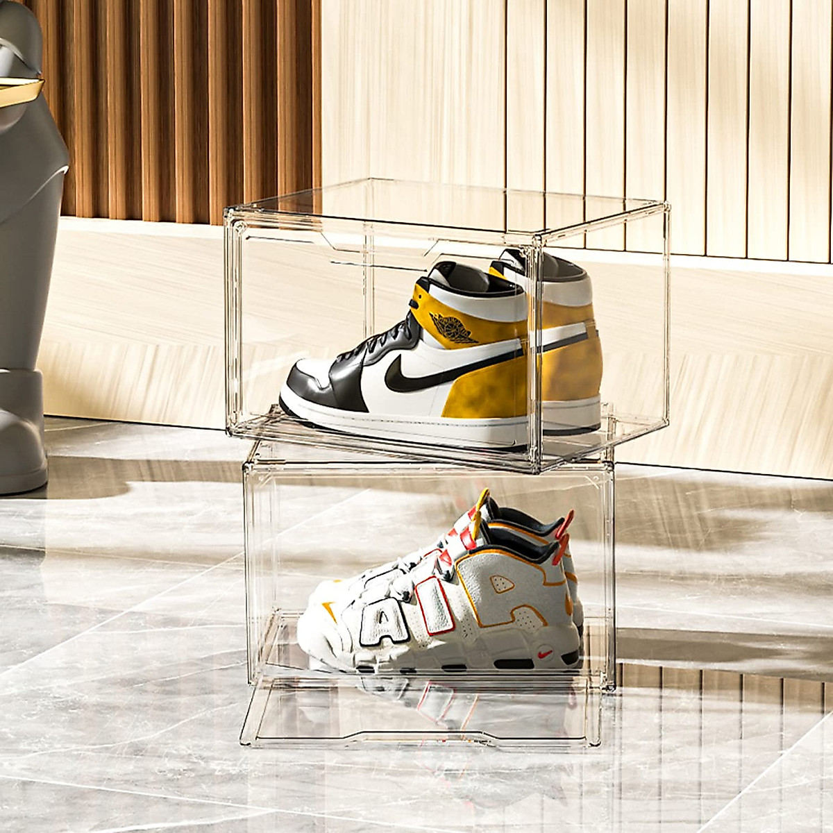 KOKOIN Magnetic Acrylic Clear Shoe Boxes – 360° Clear Plastic Stackable Sneaker Storage Box Shoe Display Box Professional Grade Shoe Display Case, Shoe Organizer for Closet (Transparent 6pc)