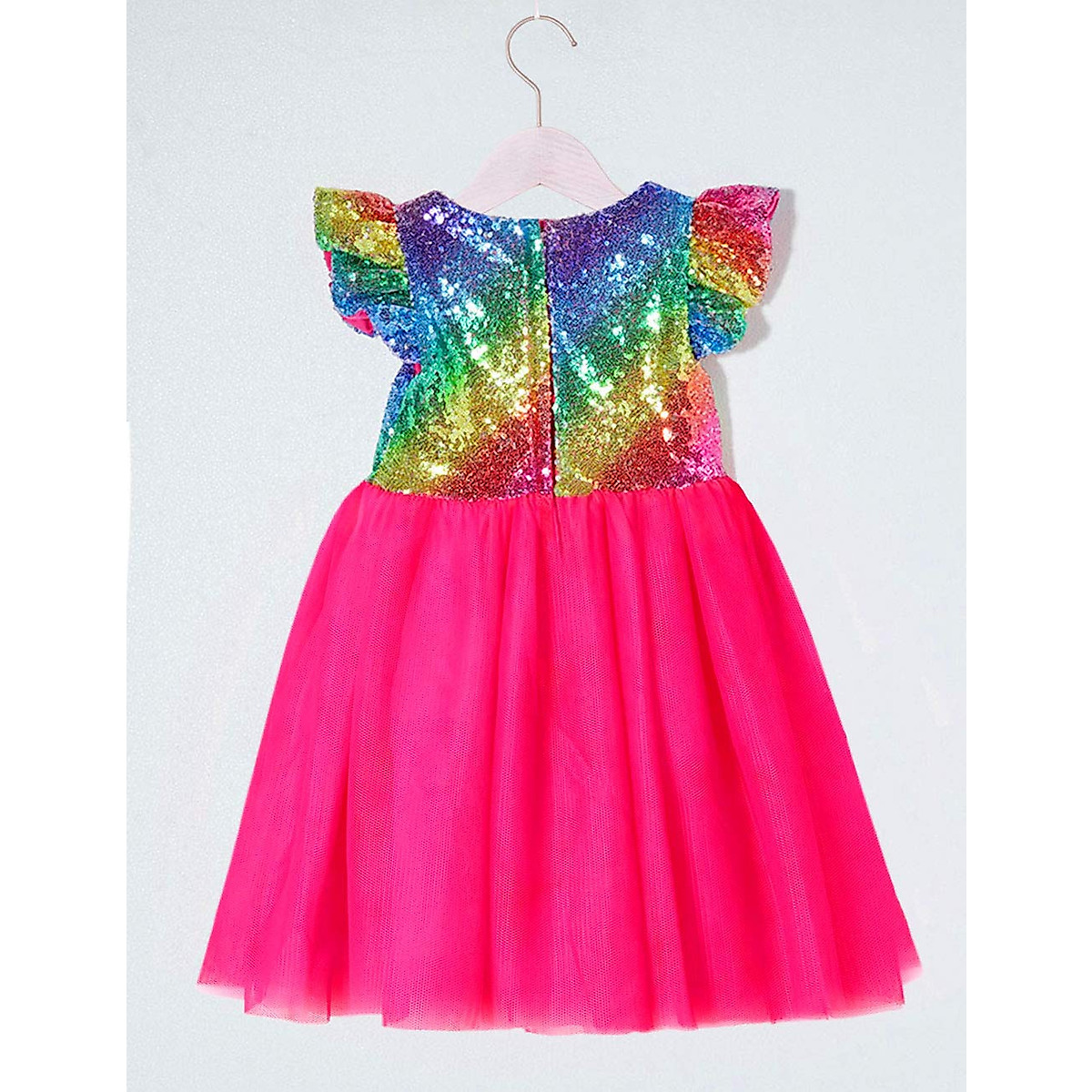 Cilucu Baby Girl Sequin Dress Ruffle Tutu Flower Girls Dress for Wedding Bridesmaid Princess Dress Kids Birthday Party Dress Easter Valentine's Day Gown Rainbow Hot Pink Size 2-3T
