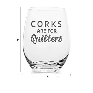 Lushy Wino - Corks Are For Quitters | 18oz. Etched Stemless Wine Glass: Dishwasher Safe Funny Wine Glasses For Women in Gift-Ready Box