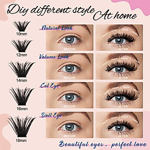 Lash Clusters 144 Pcs, Crislashes Cluster Lashes D Curl 12-18mm Mixed Fluffy Eyelash Clusters Wispy Manga Lashes Look Reusable at Home Lash Extension (Fluffy,D curl 12-18mm)