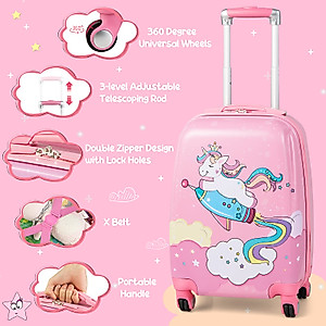 HONEY JOY Kids Luggage, 12" Toddler Backpack & 18" Travel Suitcase with Wheels, Lightweight Toddler Girls Suitcase, Durable ABS Hardshell, 2Pcs Carry On Luggage Set for Boys Girls