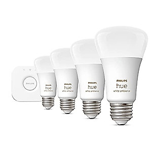 Philips Hue White Ambiance Smart Bulb Starter Kit (4 A19 Bulbs and 1 Hub Works with Alexa Apple HomeKit and Google Assistant)