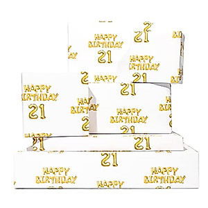 Happy Birthday Wrapping Paper - 6 Sheets of Gift Wrap - Colorful Balloons Wrapping Paper Sheets - For Men and Women - 21st Birthday - Twenty-one - Comes With Fun Stickers - By Central