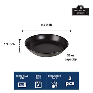 Double Line 9.5"/36 oz Dinner Bowl, Set of 2, Matte Black