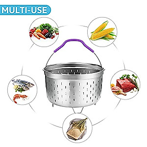 Haswe Steamer Basket for instant Pot Pressure Cooker, Accessories Set Compatible with 5/6/8 Qt InstaPot -18/8 Stainless Steel Strainer Insert with Silicone Handle,Divider,Egg Steamer Rack, 6 Quart