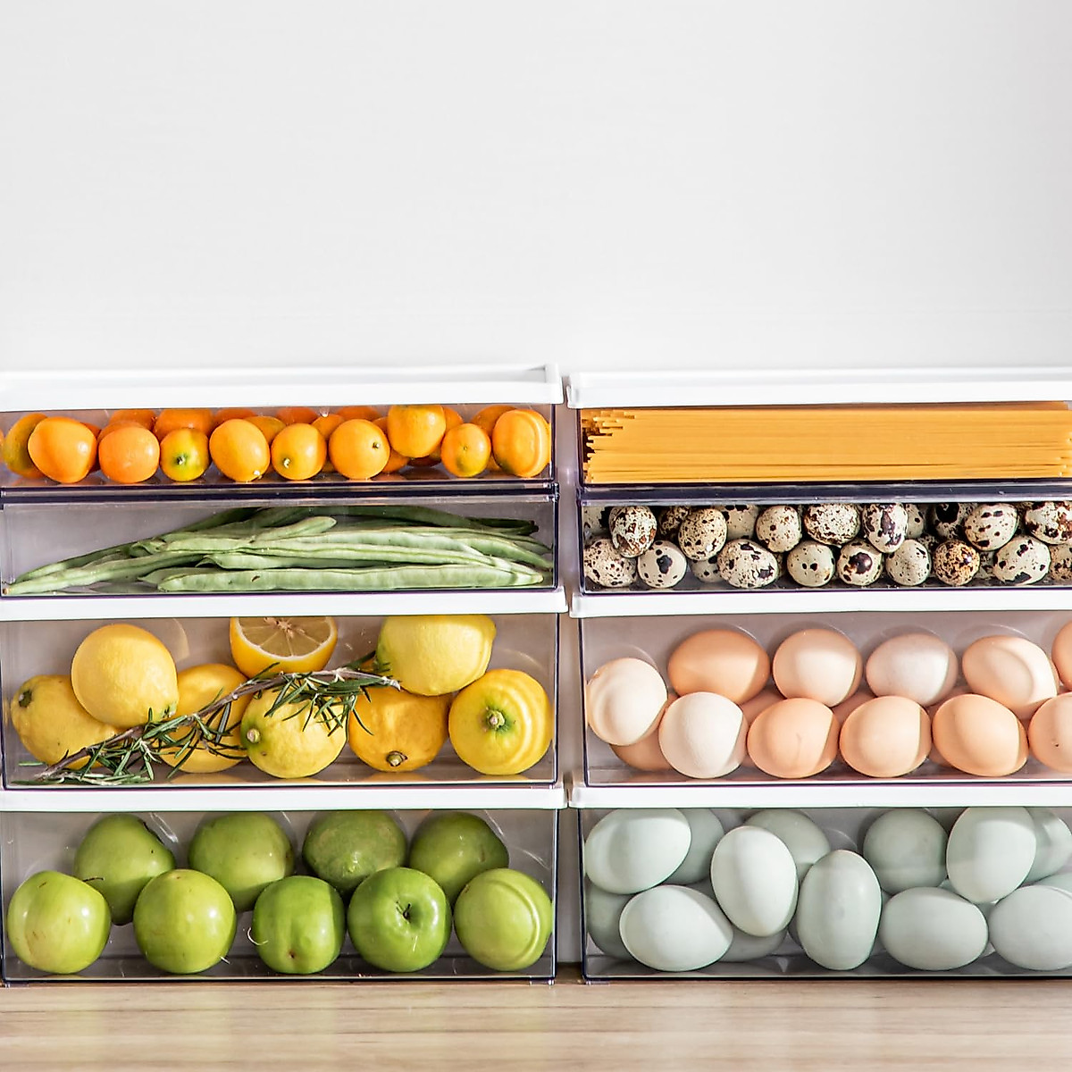DEAHEZEN Storage Bins for Pantry and Fridge with Lid Organizers and Storage Cabinet, Kitchen, Countertops, Cupboard, Freezer Organization (White, Middle)