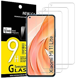 NEW'C 3 Pack Designed for Xiaomi Mi 11 Lite/Mi 11 Lite 5G Screen Protector Tempered Glass, Case Friendly Anti Scratch Bubble Free Ultra Resistant