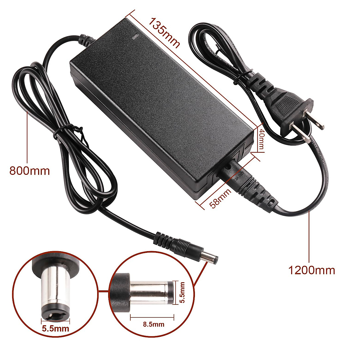 42V 2A Charger 1 Prong for 36V Lithium Ebike Escooter Compatible with Gotrax and All Brands' Electric Bike Scooter 5.5mm Plug