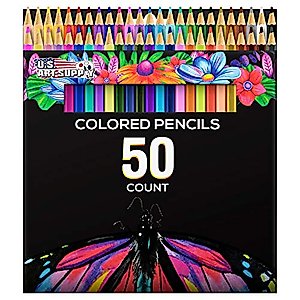 U.S. Art Supply 50 Piece Adult Coloring Book Artist Grade Colored Pencil Set - Vibrant Colors, Smooth Art Drawing, Sketching, Shading, Blending - Fun Activities for Kids, Students, Adults, Beginners
