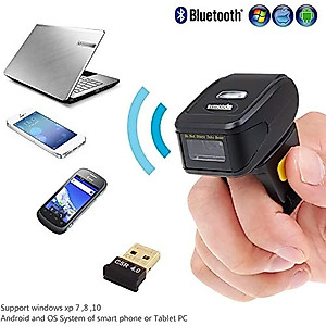 Bluetooth Ring 1D 2D QR Barcode Scanner,Wearable Wireless Finger Mini Bar Code Reader Scanner Compatible for Windows, Mac OS, Android 4.0+, iOS Support Scan QR PDF417 DataMatrix on Screen and Paper
