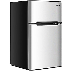 ARLIME Mini Fridge with Freezer, 3.2 Cu. Ft, Compact Refrigerator w/Double Reversible Door, Removable Glass Shelves, Adjustable Thermostat, Low Noise, Small Refrigerator for Dorm Office Bedroom, Grey