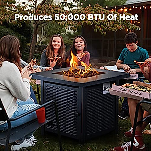 Shintenchi 4-Piece Outdoor Patio Furniture Set, Black & Ciays Propane Fire Pits 28 Inch Outdoor Gas Fire Pit, 50,000 BTU Steel Fire Table with Lid and Lava Rock, Black