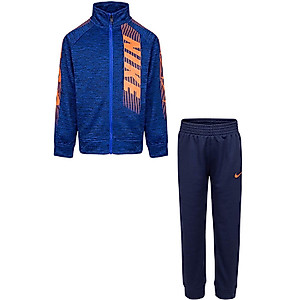 Nike Boy`s Therma Fleece Dominate Zip Jacket and Pants 2 Piece Set (Midnight Navy(66G746-U90)/Orange, 12 Months)