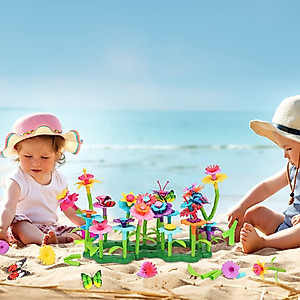 FLYINGSEEDS 106 PCS Flower Garden Building Toys for Girls, Girls Favor STEM Toy Gardening Pretend Play Set for Kids, Stacking Game Educational Activity for Toddlers Kids Age 3 4 5 6 7 8 Year Old