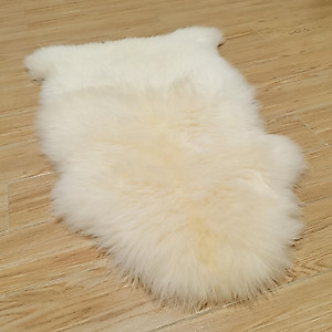 Kopal Sheepskin Rug 2x3 ft Genuine Australian Lambskin Area Rug for Bedroom Living Room Kid's Room, Super Soft and Fluffy, Single Pelt - White/Ivory