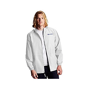 Champion, Stadium Full-Zip, Wind, Water Resistant Jacket for Men, White Small Script