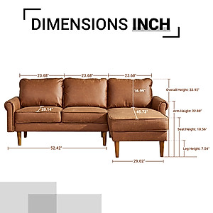 XIZZI L Shaped Couch 81.4" Mid Century Sectional Sofa 3-Seater Living Room Furniture Set with Right Chaise Solid Wood Frame for Apartment,Brown
