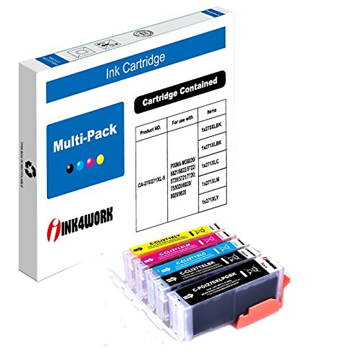 INK4WORK 5 Pack Compatible Ink Cartridge Replacement for Canon PGI-270XL CLI-271XL PGI 270 CLI271 XL for Canon PIXMA TS5020 T6020 MG6820 MG6821 MG7720 MG5722 MG5720