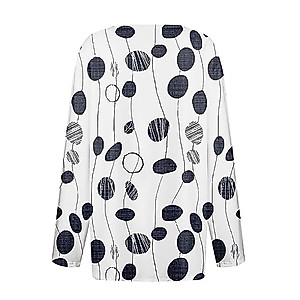Blouses for Women Business Casual Fashion Basic Dot Line Pattern Print Tops Long Sleeve Henley Tunic Pullover Fall Winter V Neck Button Down Tee Shirts Navy 2XL