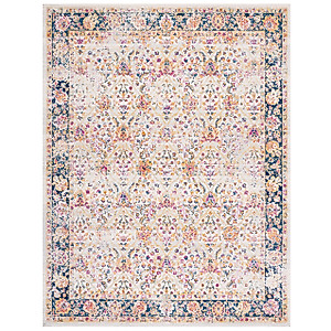 SAFAVIEH Madison Collection Area Rug - 8' x 10', Cream & Navy, Oriental Boho Chic Distressed Design, Non-Shedding & Easy Care, Ideal for High Traffic Areas in Living Room, Bedroom (MAD609D)
