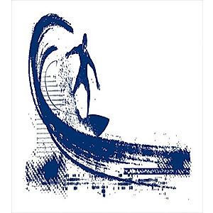 Ambesonne Surfboard Duvet Cover Set, Water Sports Activity Related Weathered Pattern of Pipeline Wave and Surfer, Decorative 3 Piece Bedding Set with 2 Pillow Shams, Queen Size, White Dark Blue