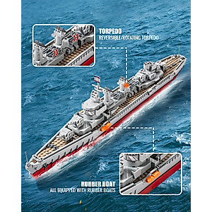dOvOb Military Fletcher-class Destroyer Model Building Blocks Kit, 1338 Pieces Bricks, STEM Toys for Kits or Adult