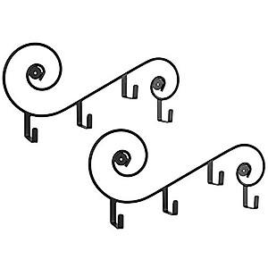 MyGift Set of 2 Vintage Scrollwork Design Wall Mounted Metal Mug Hook Air Drying Rack, Black