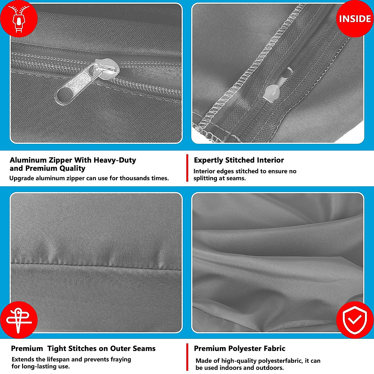 SUSIE'S GARDEN 9p Patio Cushion Covers Outdoor Patio Cushions Covers Replacement Waterproof with Zipper for 7 Pcs Patio Furniture Set, Slipcovers for Outdoor Cushions Covers Gravel Gray, Covers Only