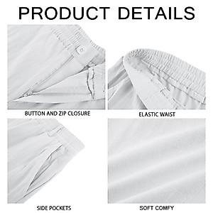 PASLTER Men's Linen Pants Elastic Waist Straight Leg Loose Fit Lightweight Yoga Casual Beach Trousers with Pockets White