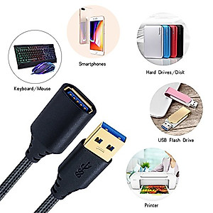 USB 3.0 Extension Cable, Besgoods 4Pack [6ft] USB A Male to Female Braided Extender Cord 5Gbps Fast Data Transfer for Hard Drive, Keyboard, Mouse, Webcam, USB Flash Drive, Printer - Black