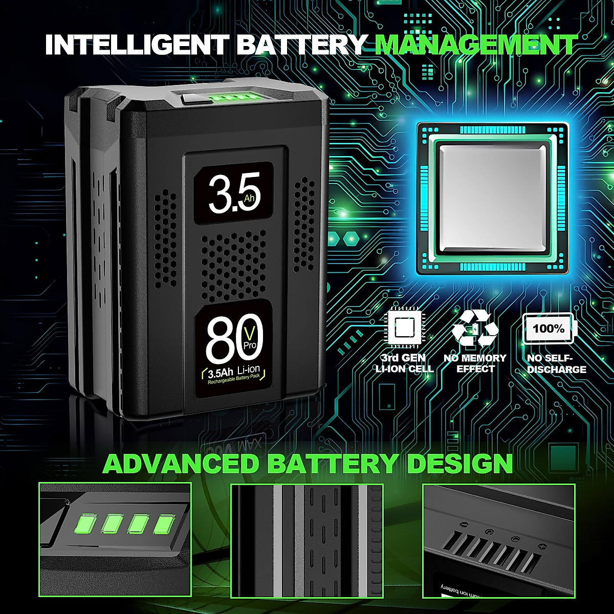POWITEC 80V 3.5Ah Replacement Battery for Greenworks Pro 80-Volt Lithium Ion Battery ‎GBA80200 GBA80400 Power Equipment Battery