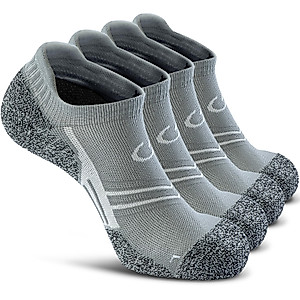 CWVLC No Show Sports Compression Socks 4-pairs, Low Cut Anti-Blister Hiking Running Workout Ankle Socks, Short Cushioned Moisture Wicking No Slip Arch Support Plantar Fasciitis, Gray, Medium