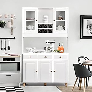 VOWNER 71" Traditional Freestanding Kitchen Pantry Storage Cabinet, Pantry Cabinet with 3 Drawers and 5 Storage Cabinets, White