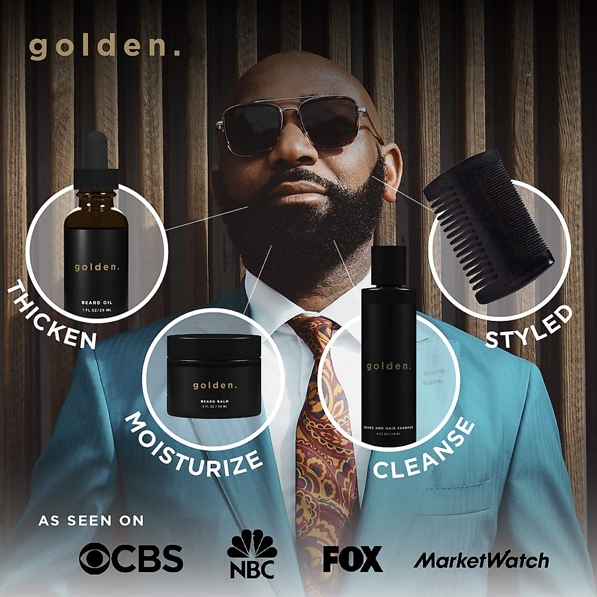 Golden Grooming Company Ultimate Beard Bundle For Men | Organic & Natural Growth Kit | Beard Oil + Balm + Shampoo + Solid Cologne | 4-Piece Set | Made in USA | 50K+ Customers