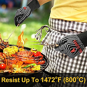 QUWIN BBQ Gloves, Oven Gloves 1472℉ Extreme Heat Resistant, Grilling Gloves Silicone Non-Slip Oven Mitts, Kitchen Gloves for BBQ, Grilling, Cooking, Baking-1 Pair… (One Size Fits Most, Black)