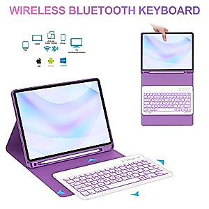 Keyboard Case for iPad Air 13-inch(M2, 2024) & iPad Pro 12.9 (6th 2022/5th 2021/4th 2020/3rd 2018 Gen), Detachable Bluetooth Keyboard| 7 Color Backlit| Slim Protection Cover with Pencil Holder, Purple