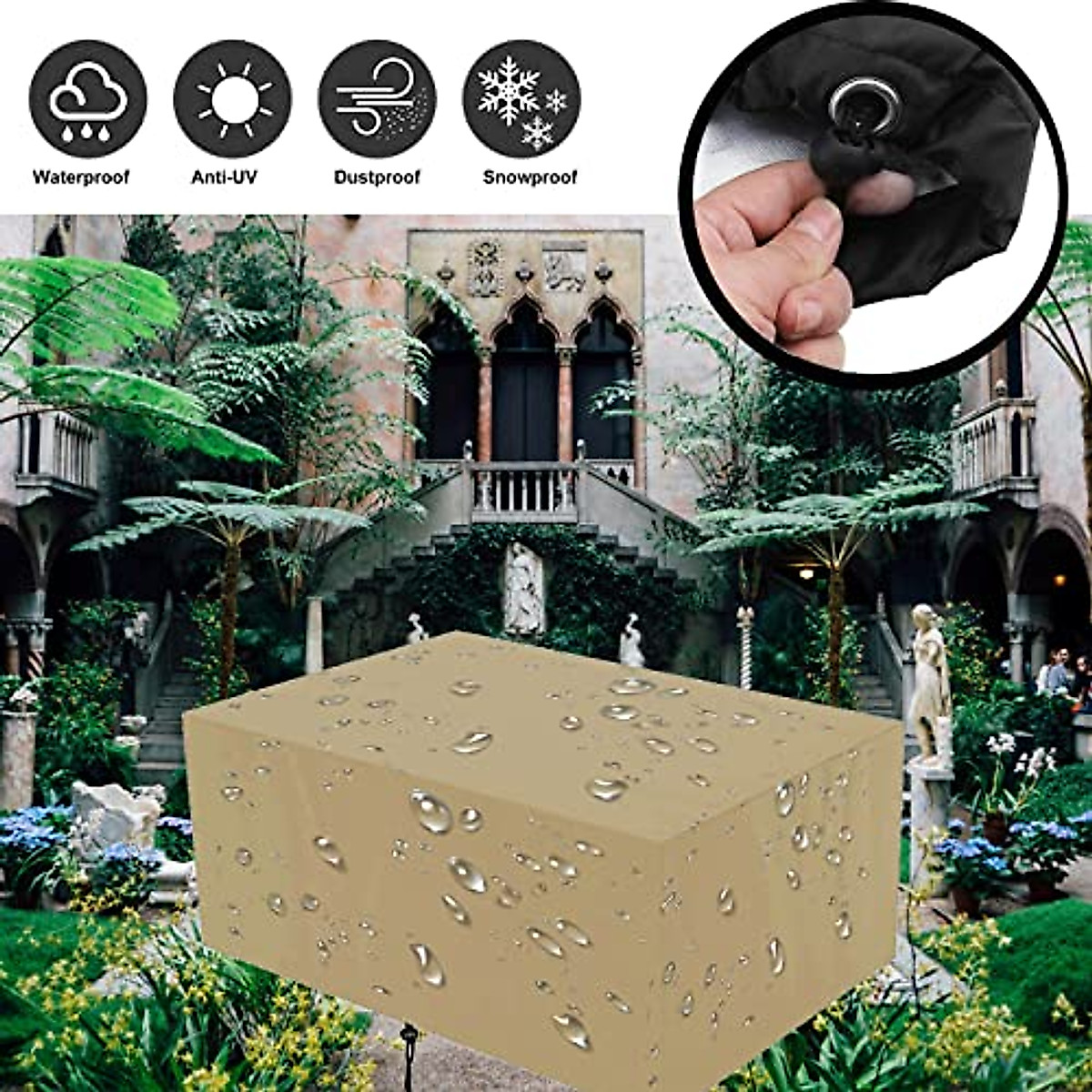 27x27x47 in Garden Furniture Cover, Cube Table Cover, 420D Heavy Duty Oxford Fabric, Patio Set Cover Rattan Furniture Cover, for Cube Set,Patio,Outdoor (Beige 68x68x120cm)