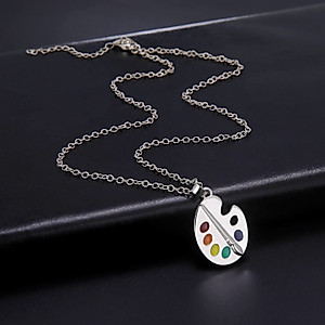 TEAMER Trendy Enamel Artist Paint Palette and Brush with Thin Pendant Necklace Jewelry for Women