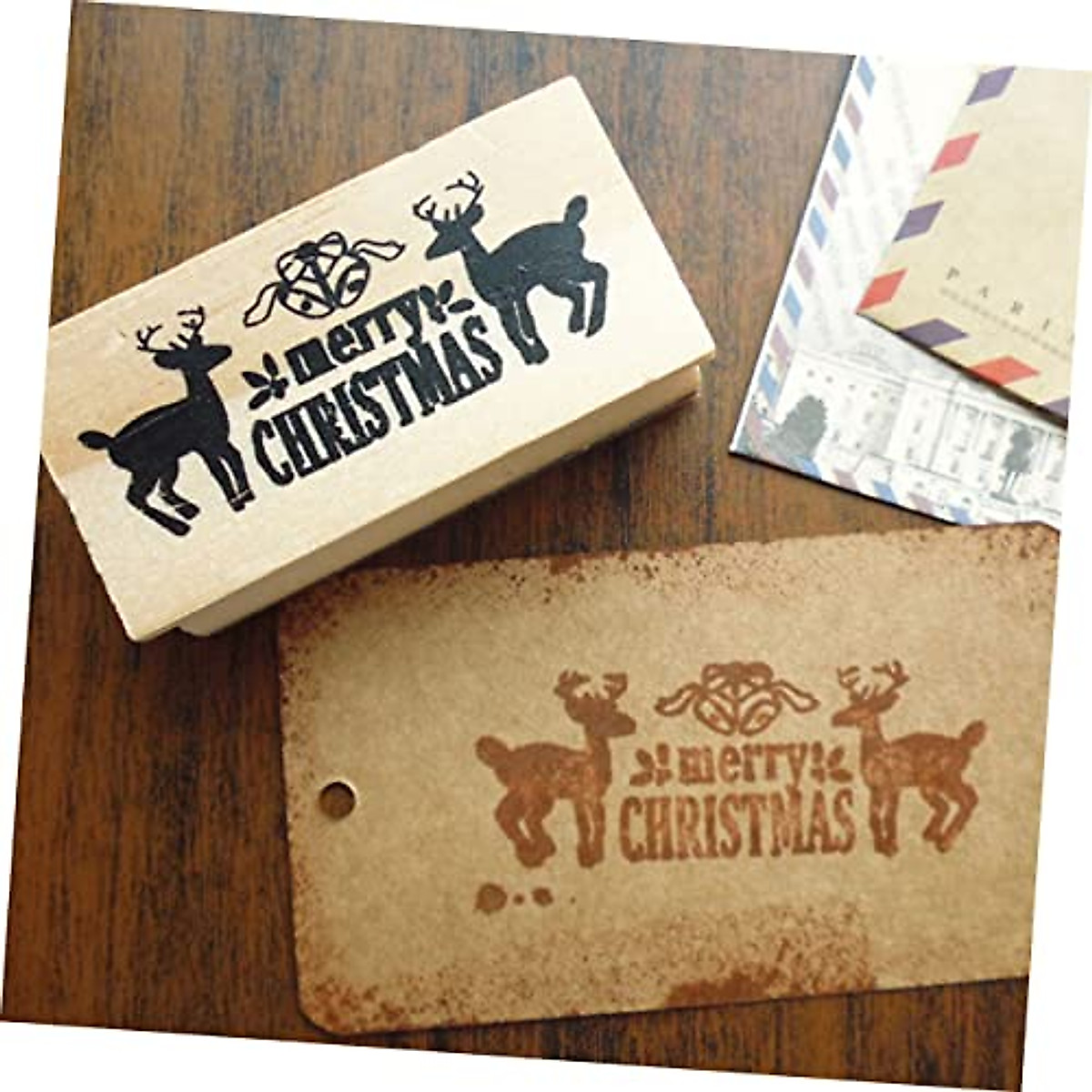 Abaodam Christmas Wooden 6 Pcs Christmas Deer Seal Making Stamp Christmas Album Christmas Stamper Wooden Craft Stamp DIY Stamper for Stamps Gift Seal Stamps Wood Stamper Elk Cake